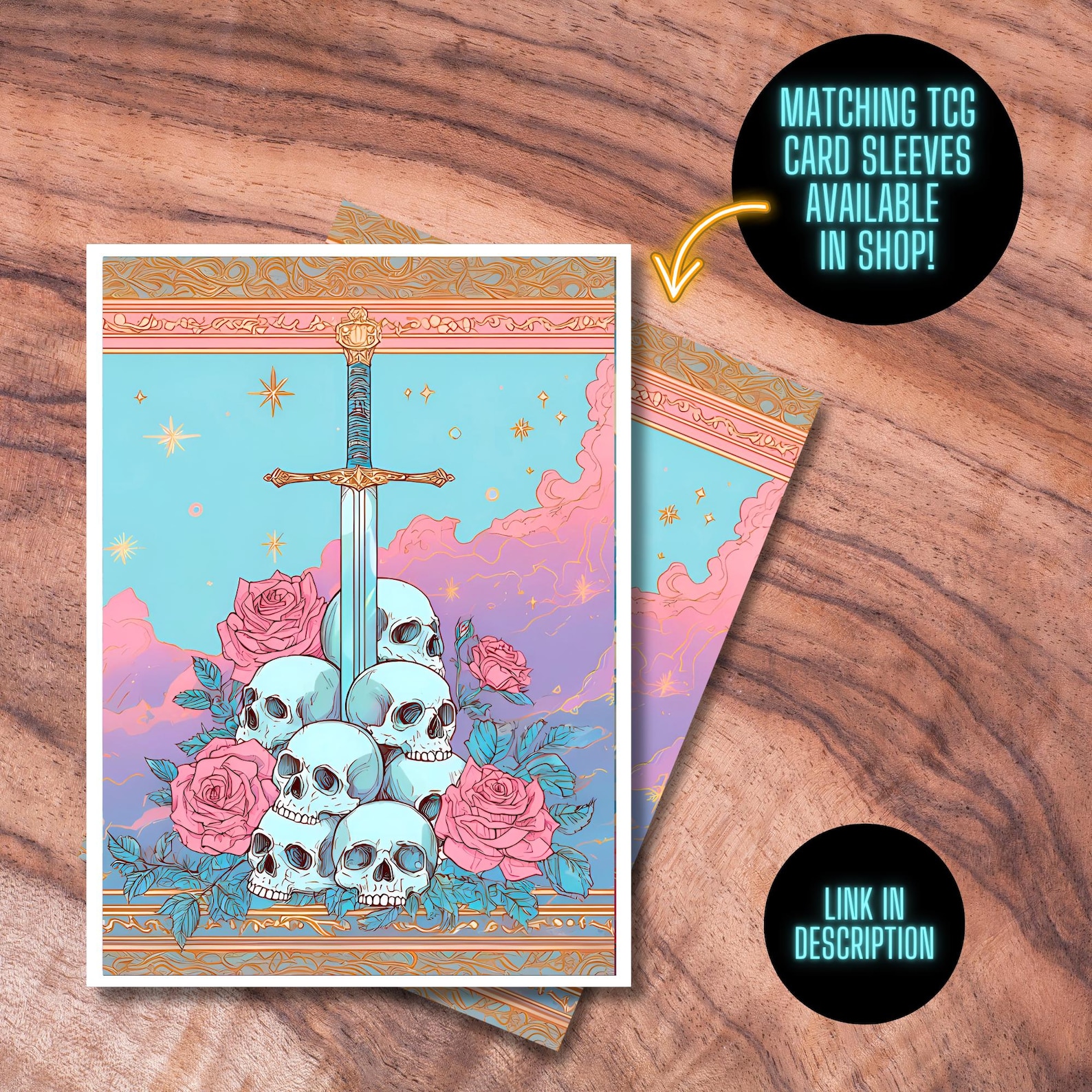 MTG Playmat, Cute Sword and Skull Themed MTG Playmat, Pastel Tarot ...