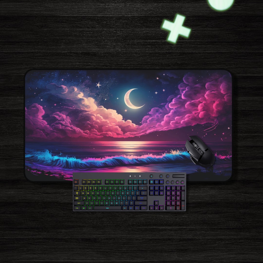 Cute Deskmat Moon Gaming Desk Mat Celestial Themed Large - Etsy