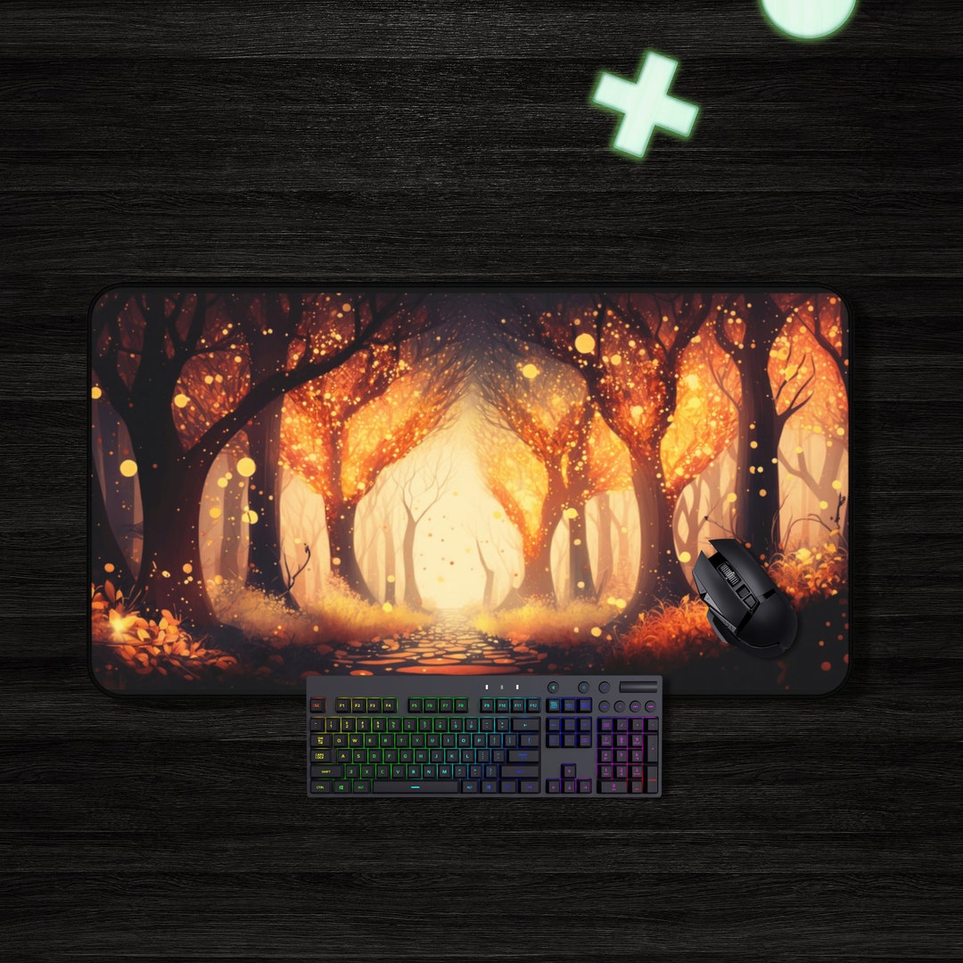 Yellow Fantasy Gaming Desk Mat, Nature Themed Large Mouse Pad, Keyboard ...