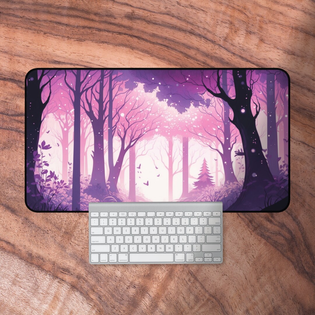Pink Kawaii Desk Mat, Enchanted Forest Desk Mat, Cute Pink Keyboard Mat ...