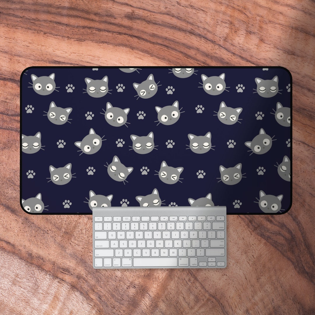 Cute Cat Desk Mat, Cat Gaming Desk Mat, Navy Blue Deskmat, Desk Mat ...