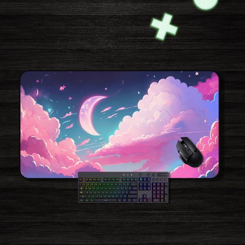 Cute Deskmat Moon Gaming Desk Mat Starry Night Themed Large - Etsy