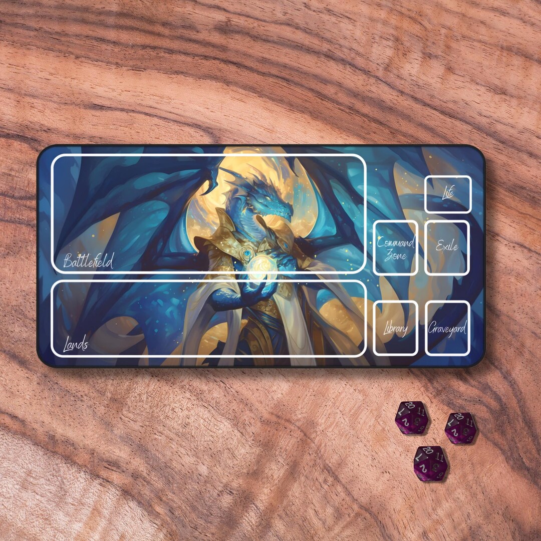 MTG Playmat With Zones, Blue Dragon Themed TCG Playmat, Unofficial MTG ...