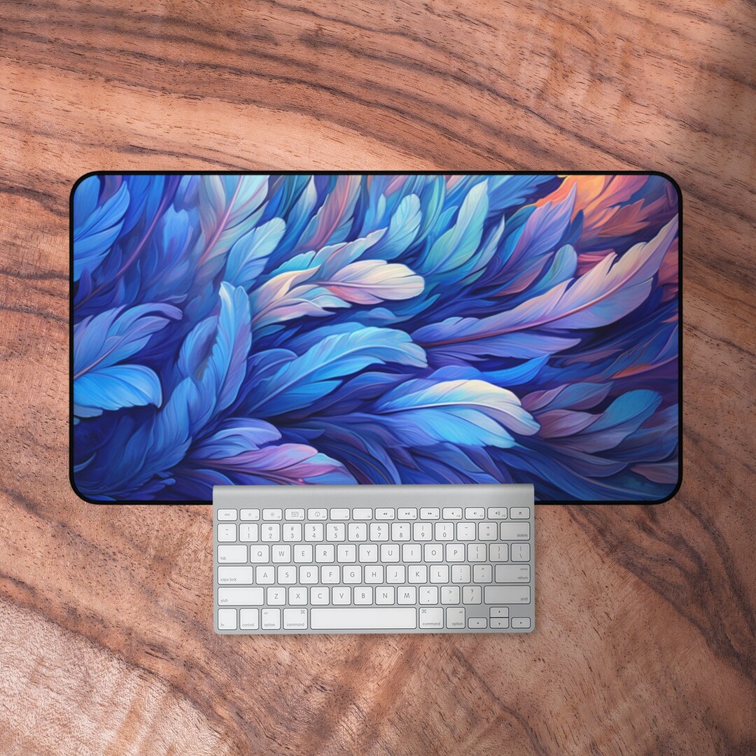 Blue Gaming Desk Mat, Blue Mouse Pad, Feather Neoprene Gaming Mat, TCG ...