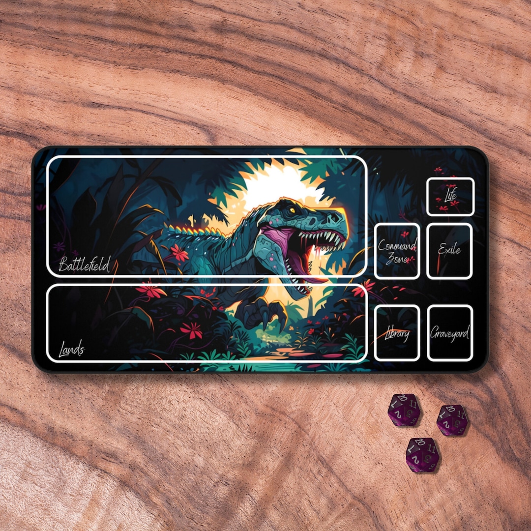 MTG Playmat Dinosaur, MTG Playmat With Zones, Green TCG Playmat ...