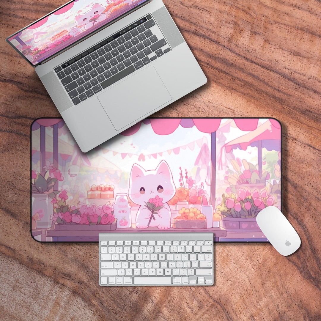 Desk Mat Kawaii, Cute Pink Gaming Desk Mat, Lofi Keyboard Mat, Kawaii ...