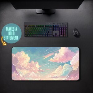 Pink Kawaii Mouse Pad, Kawaii Gaming Desk Mat, Pastel Sky Keyboard Mat ...