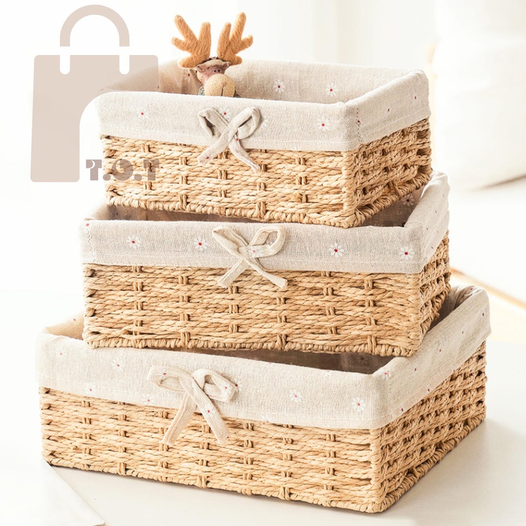 Handmade Lined Wicker Storage Baskets Woven Rattan Storage Basket ...