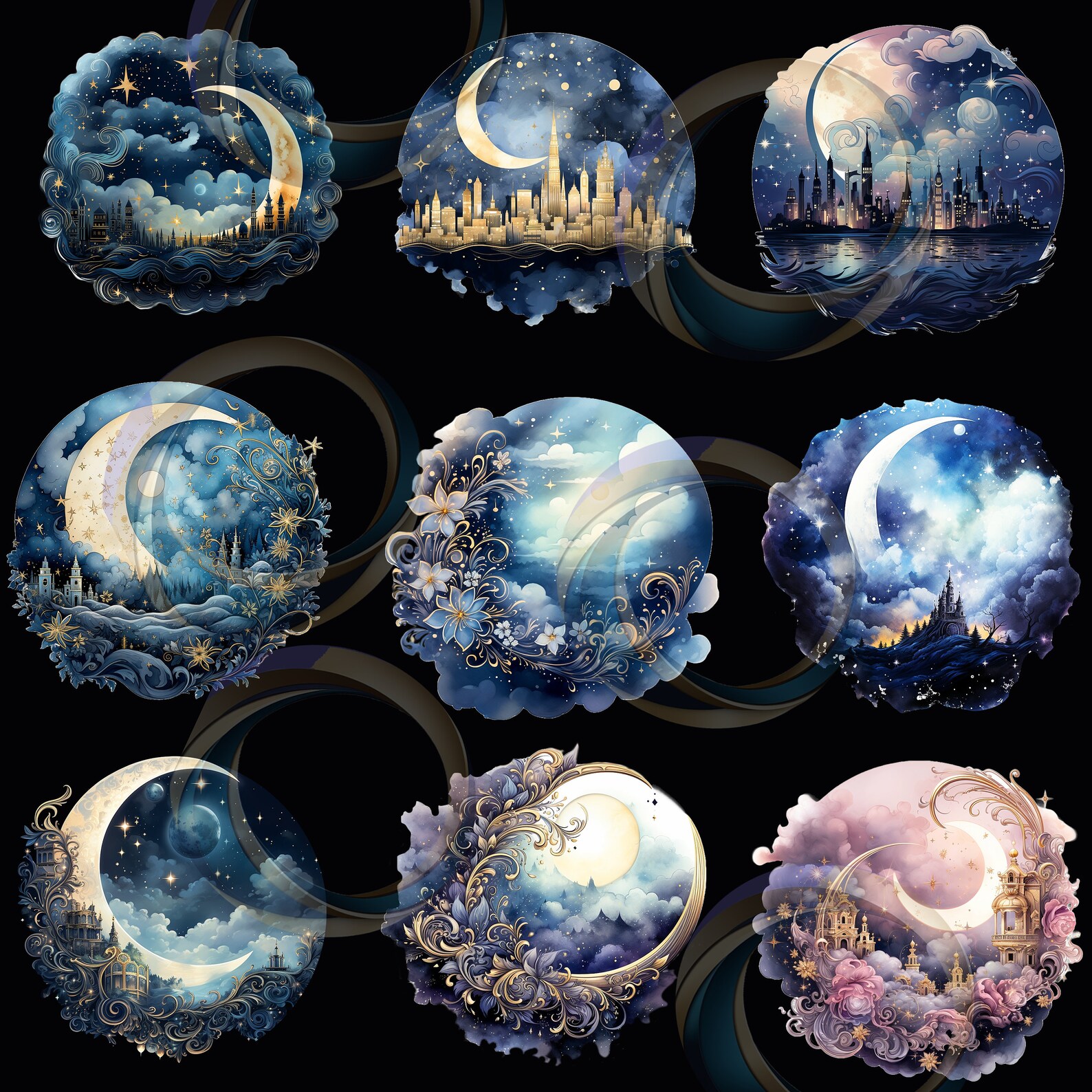 Fantasy Dreamscape Moon Clipart, PNG Format Instant Download for ...