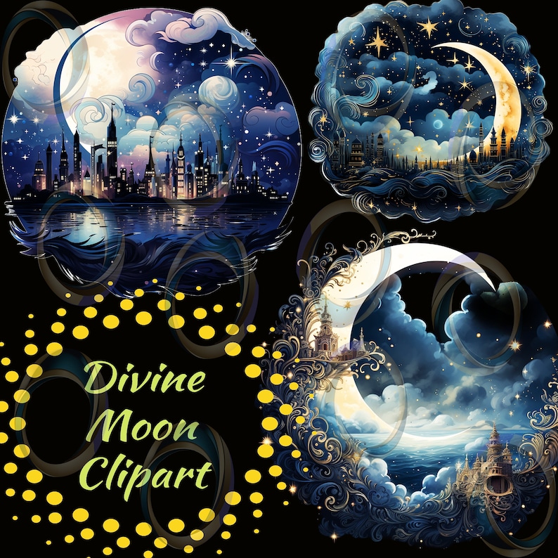 Fantasy Dreamscape Moon Clipart, PNG Format Instant Download for ...