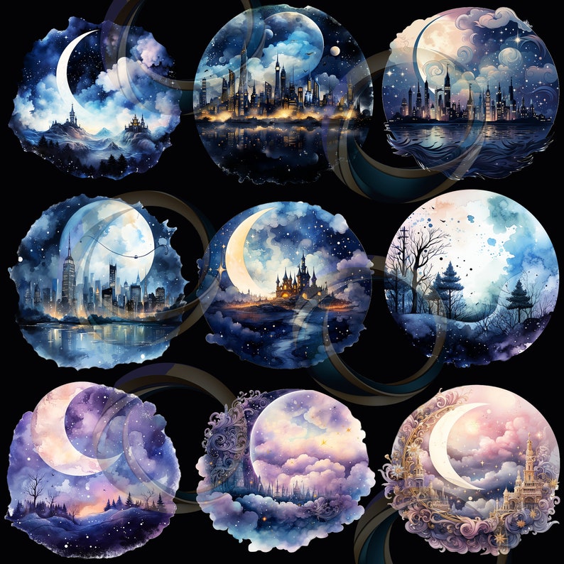 Fantasy Dreamscape Moon Clipart, PNG Format Instant Download for ...