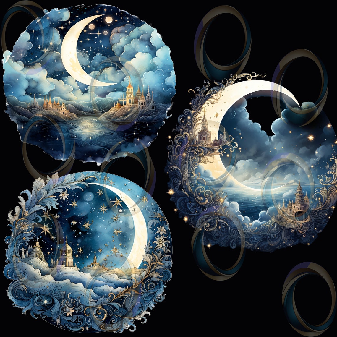 Fantasy Dreamscape Moon Clipart, PNG Format Instant Download for ...