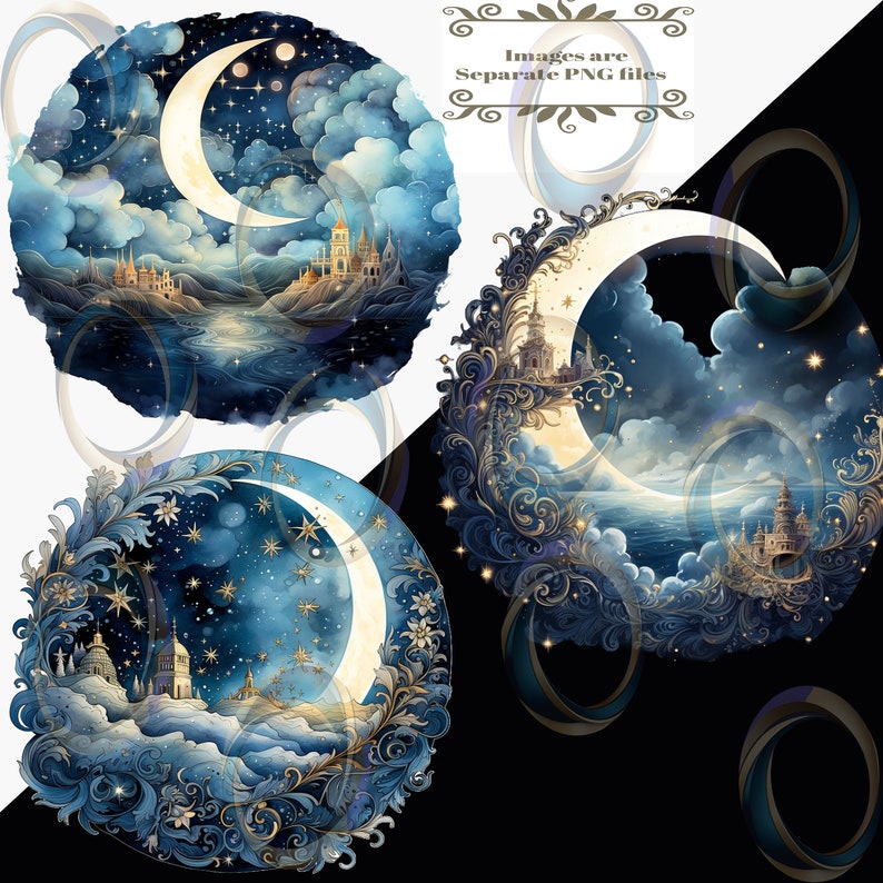 Fantasy Dreamscape Moon Clipart, PNG Format Instant Download for ...