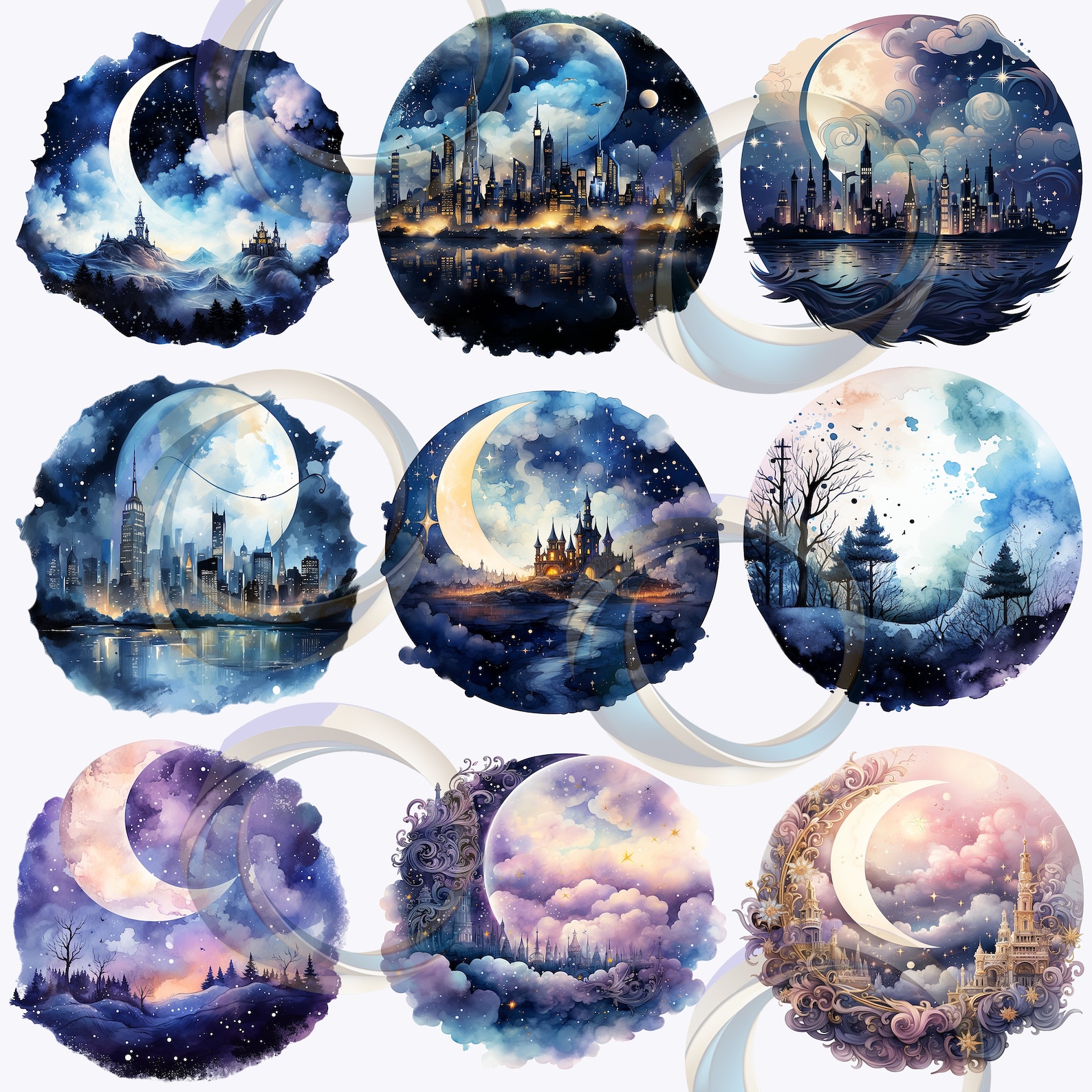 Fantasy Dreamscape Moon Clipart, PNG Format Instant Download for ...