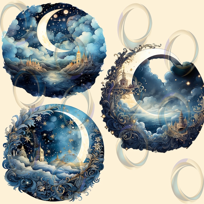 Fantasy Dreamscape Moon Clipart, PNG Format Instant Download for ...