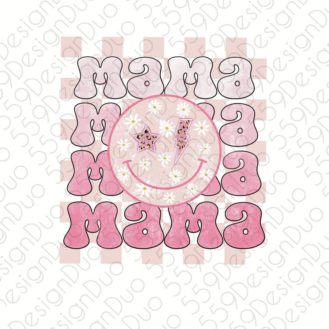 Cute Pink Retro Mama Smiley Face Png Digital Design for Sublimation - Etsy