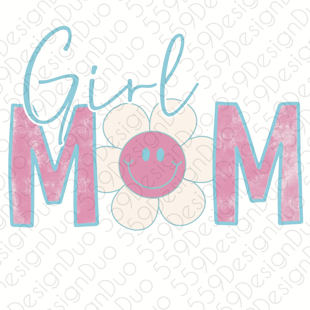 Cute Pink & Blue Girl Mom Retro Png - Pink Girl Mom Daisy Floral ...