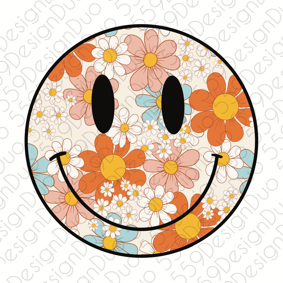 Retro Floral Smiley Face Png File for Sublimation - Etsy
