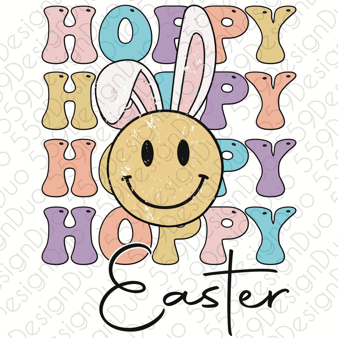 Hoppy Easter Png - Cute Smiley Bunny Retro Easter Digital Sublimation ...