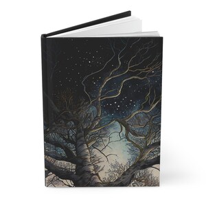 Dark Forest Tree Night Sky Journal Woodlands Birch Starry Night Hard ...