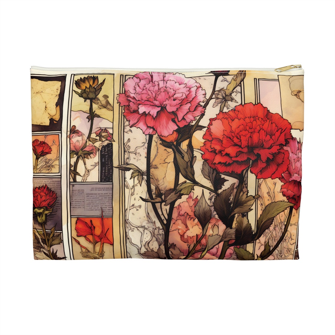 Carnation Birth Flower Cosmetic Pouch Gift for Her Vintage Sketch ...