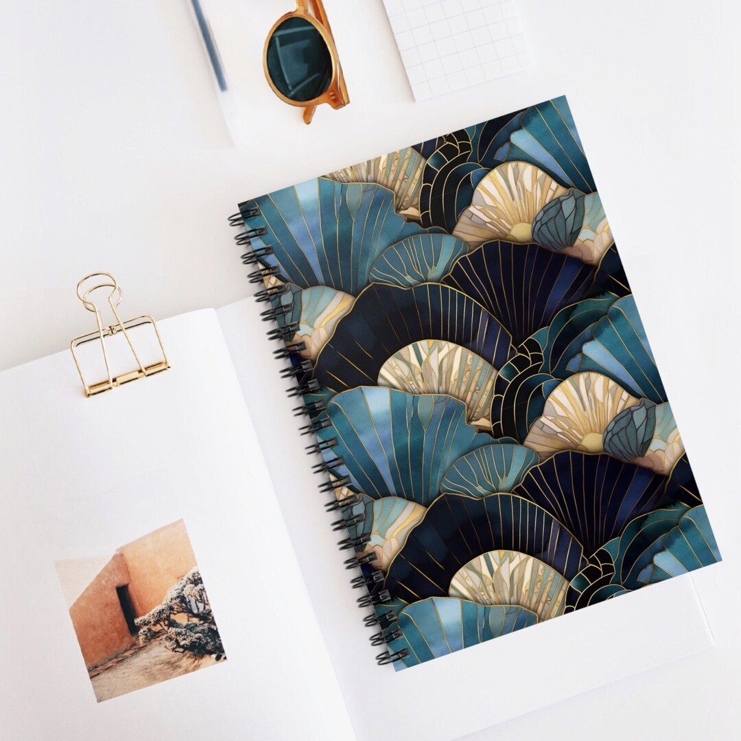 Art Deco Seashells Soft Cover Journal Gift for Her Blue Sea Shells ...