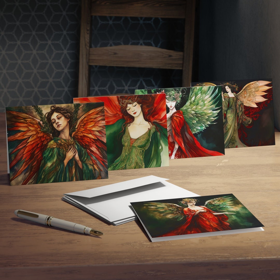 Christmas Angels Greeting Card Set of 5 Cards Art Deco Digital ...