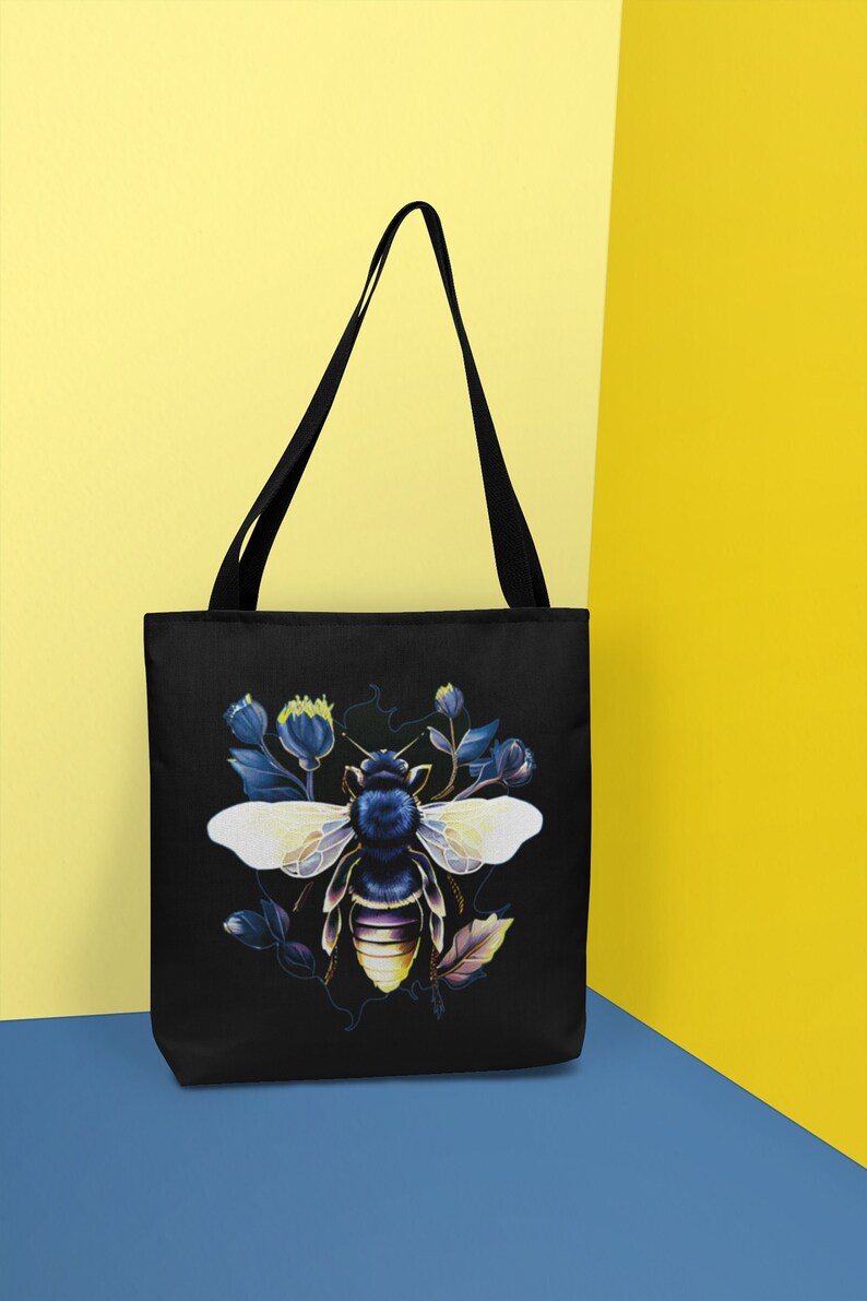 Honey Bee Art Deco Tote Bag Indigo and Gold Honey Bee Gift - Etsy