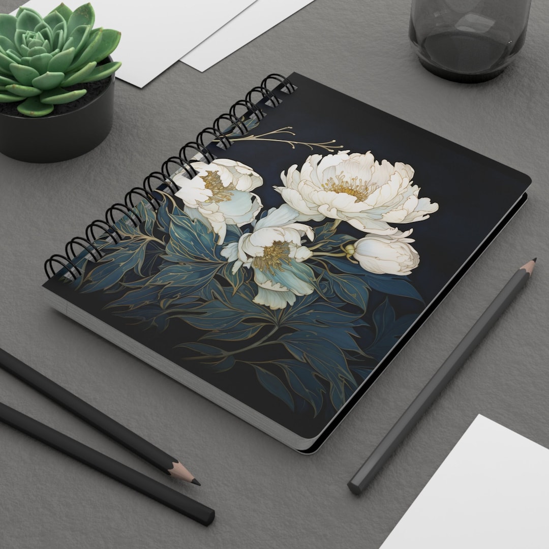 White Peonies Journal Gift for Her Art Deco Peony Flower Dream Diary ...