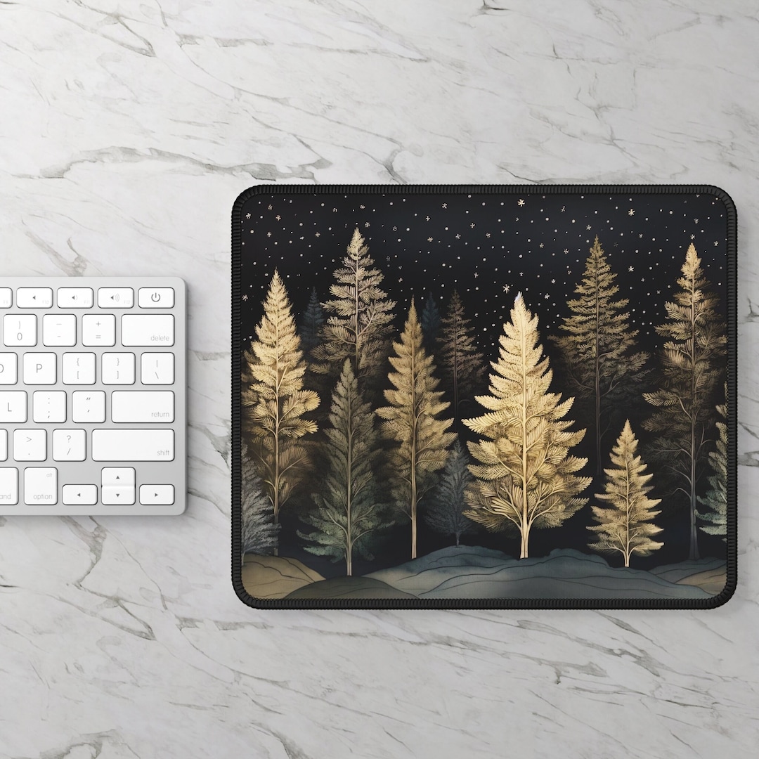 Winter Forest Mouse Pad Whimsical Vintage Art Fall Trees Gaming ...