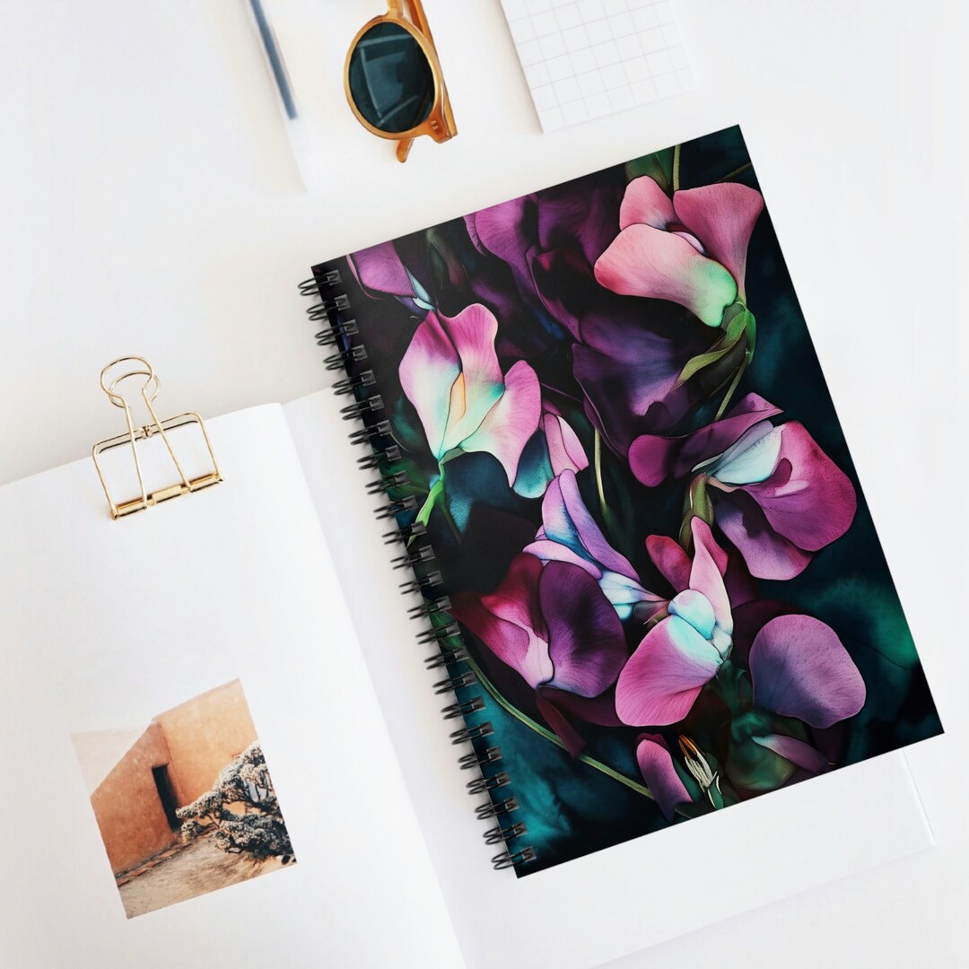 Sweet Pea April Flower Soft Cover Notebook Gift for Her Dark Floral ...