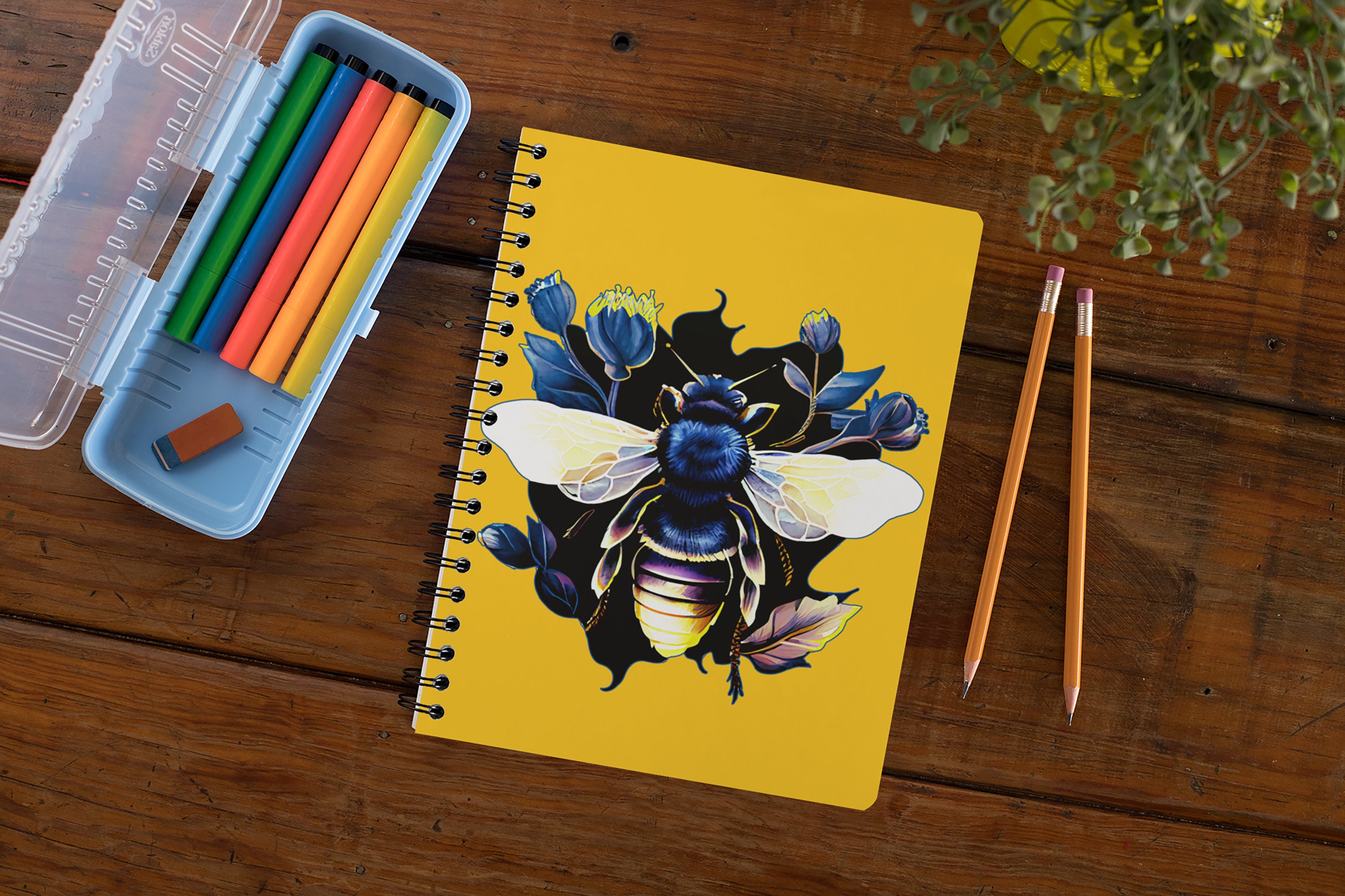 Honey Bee Art Deco Notebook Design Indigo and Gold Honebee - Etsy