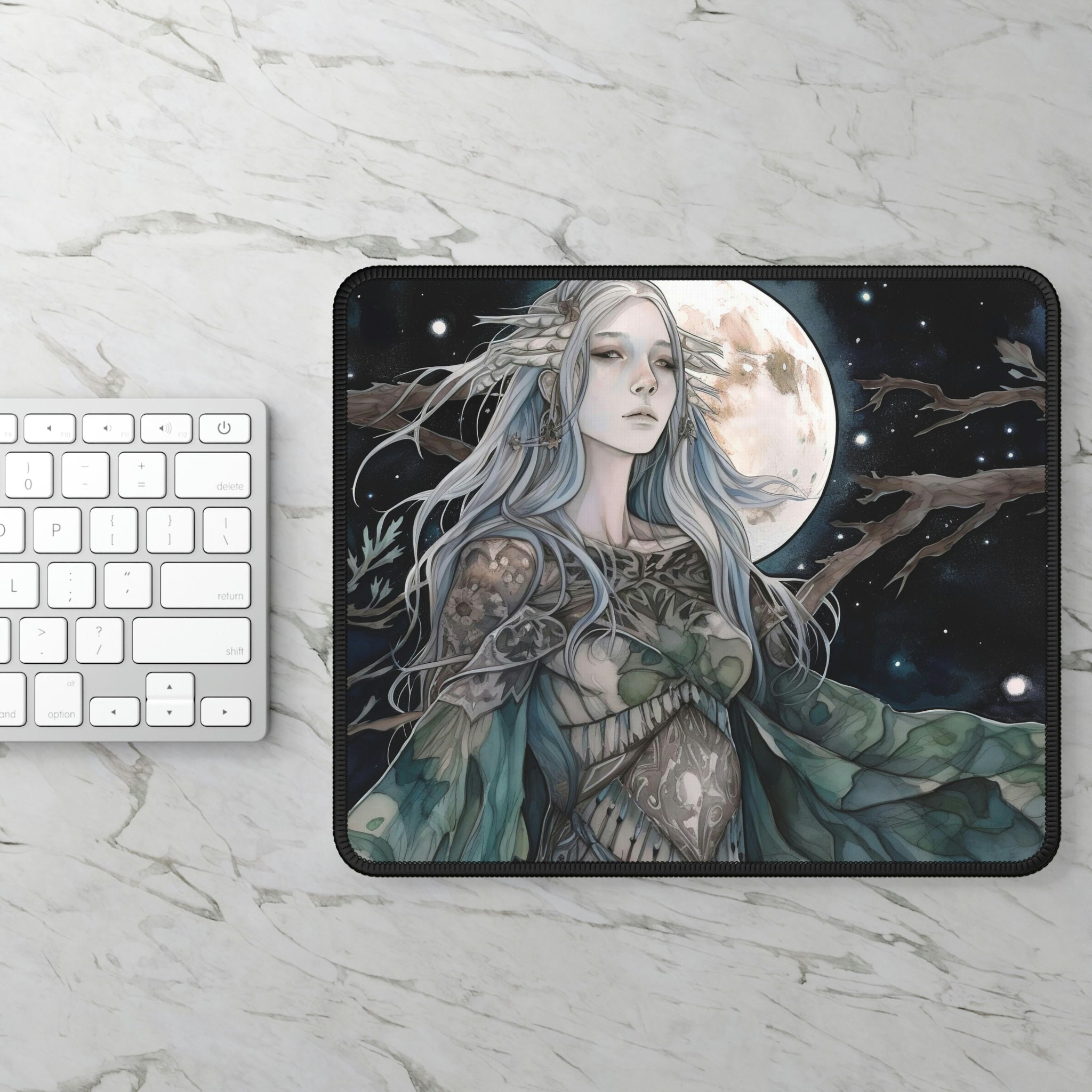 Enchanted Forest Night Elf Mouse Pad Gift for Her Full Moon Dark Fae ...