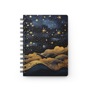 Whimsical Art Deco Night Sky Soft Cover Journal Gift for Her Dream Diary Celestial Starry Night ...