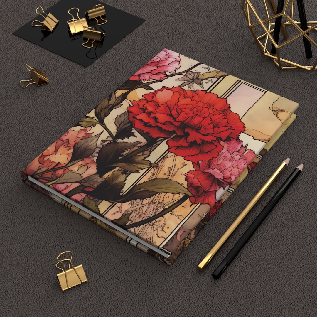 Carnation Birth Flower Journal Gift for Her Vintage Sketch Whimsical ...