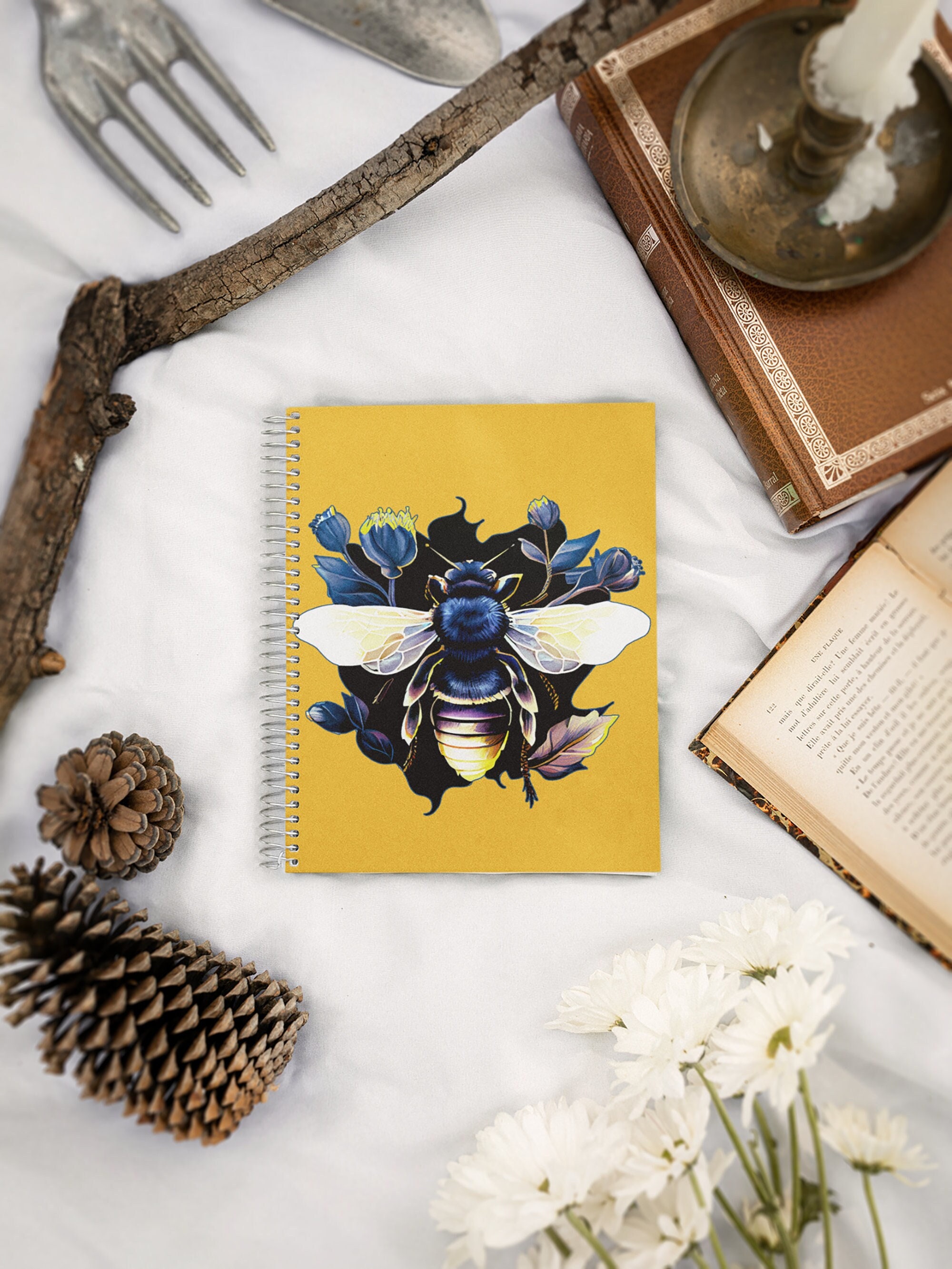 Honey Bee Art Deco Notebook Design Indigo and Gold Honebee - Etsy