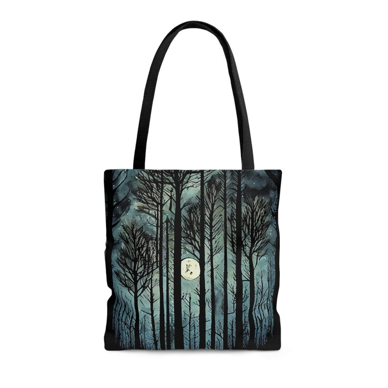 Dark Forest Tote Bag Fantasy Watercolor Night Forest Tote Woodlands ...