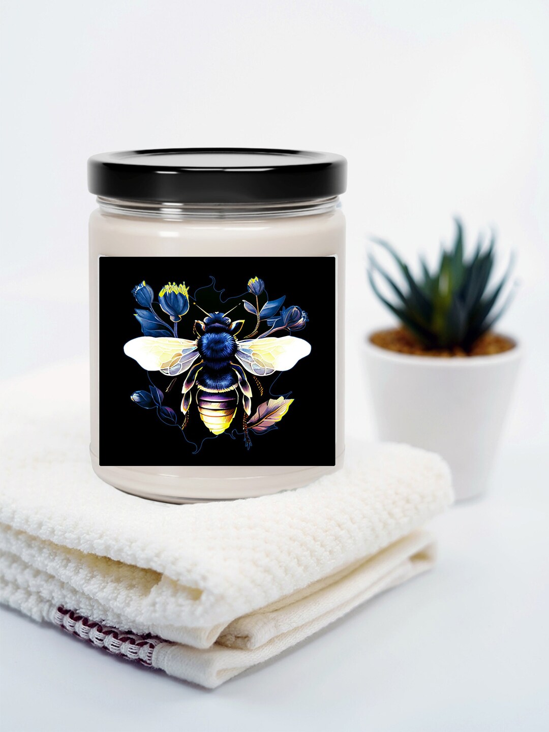 Honey Bee Art Deco Soy Candle Indigo and Gold Honebee Gift - Etsy