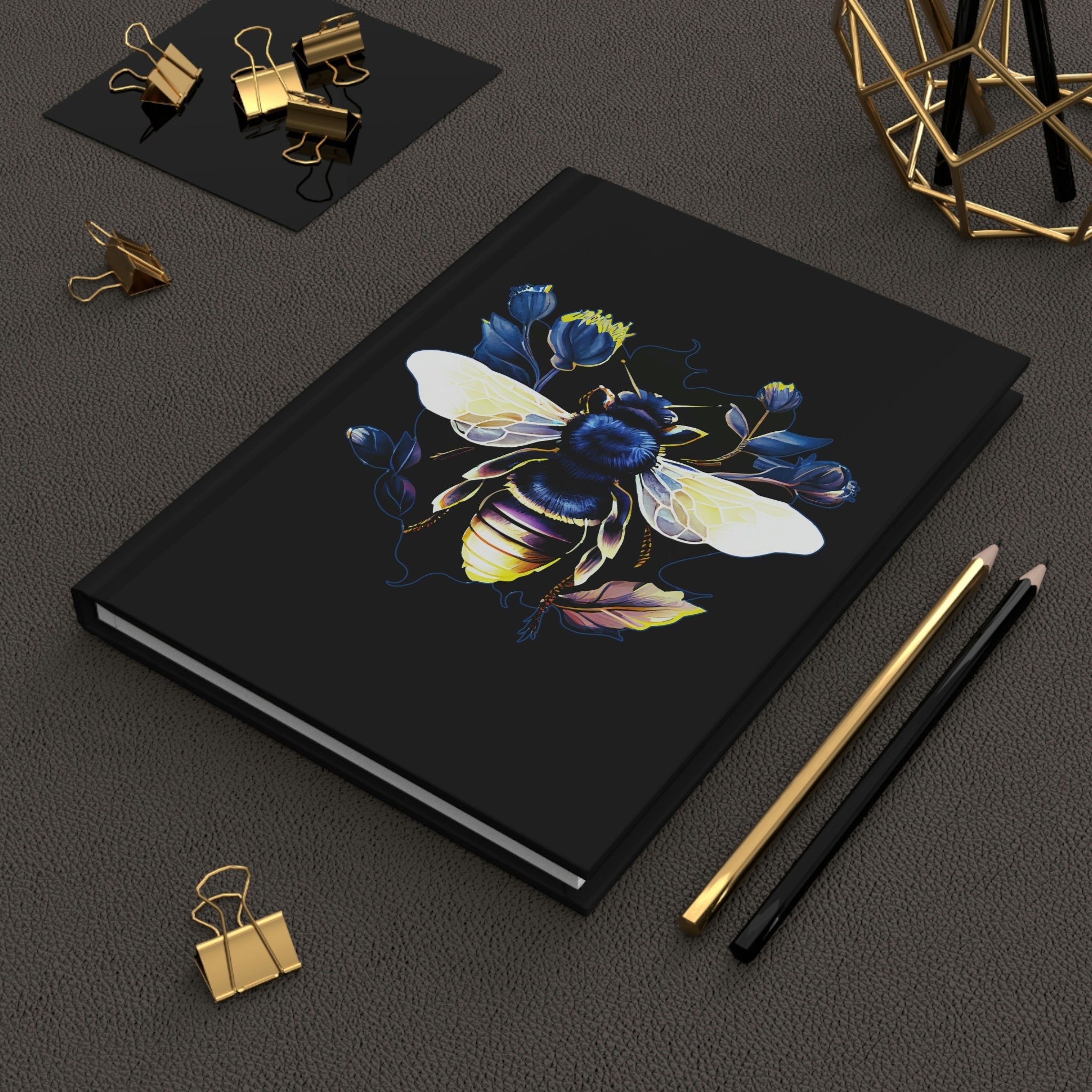 Honey Bee Art Deco Journal Design Indigo and Gold Honeybee - Etsy