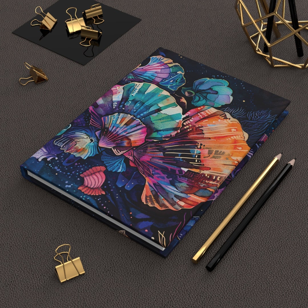 Bright Seashell Hard Cover Journal Whimsical Summer Seashells Lined ...