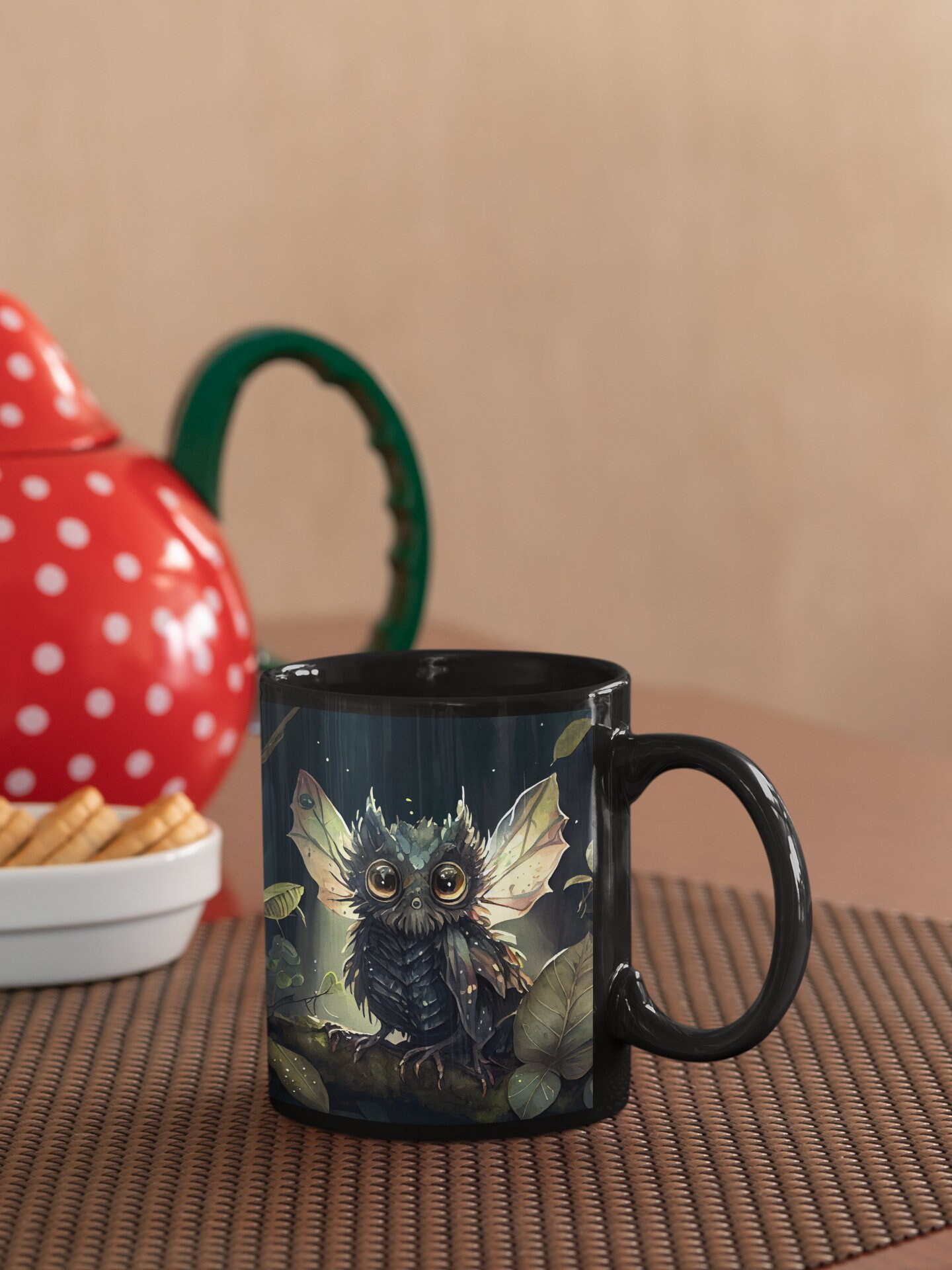 Dark Forest Cute Creature Mug Small Owl Creature Black Mug - Etsy
