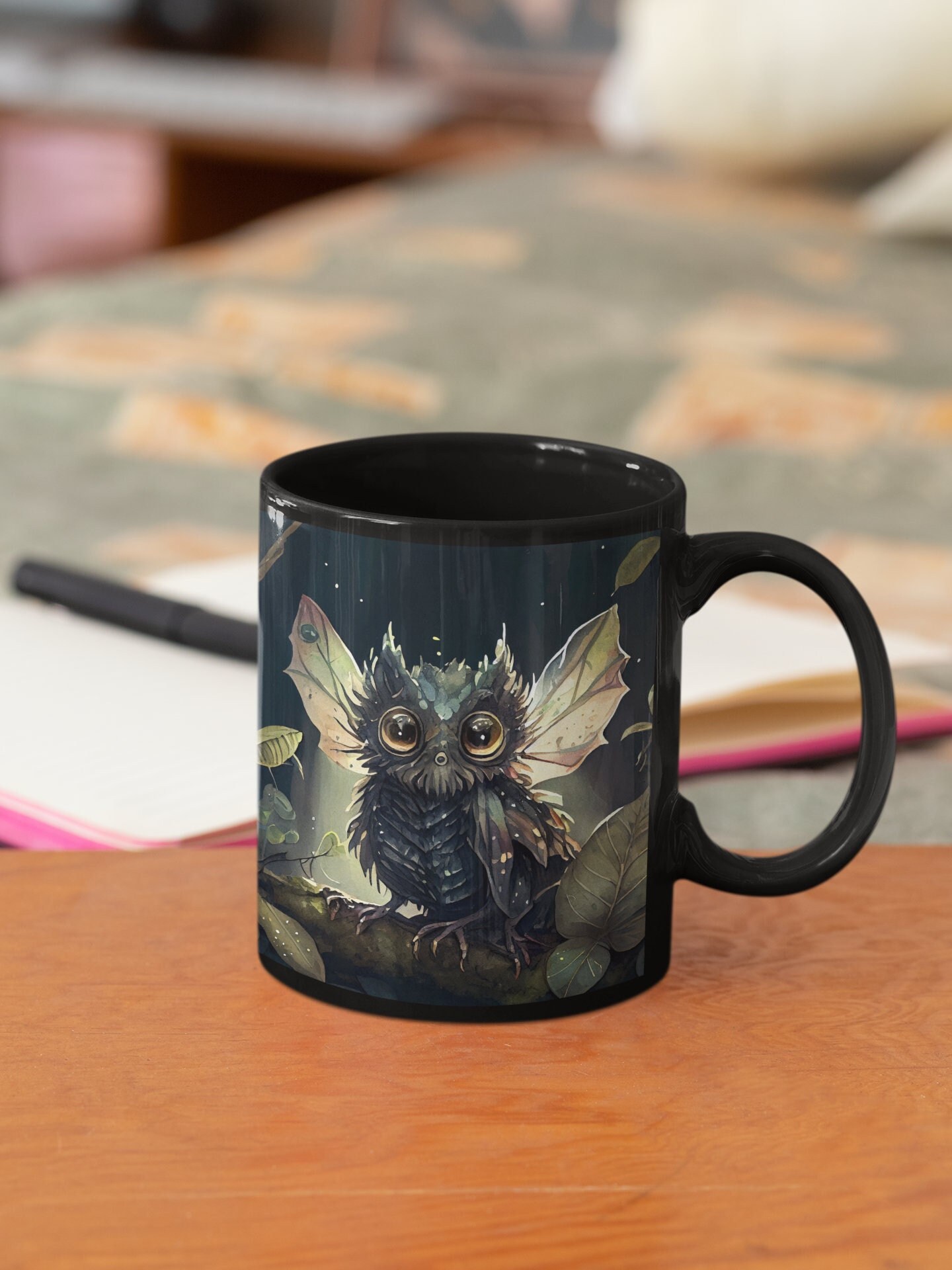 Dark Forest Cute Creature Mug Small Owl Creature Black Mug - Etsy