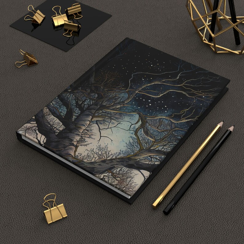 Dark Forest Tree Night Sky Journal Woodlands Birch Starry - Etsy