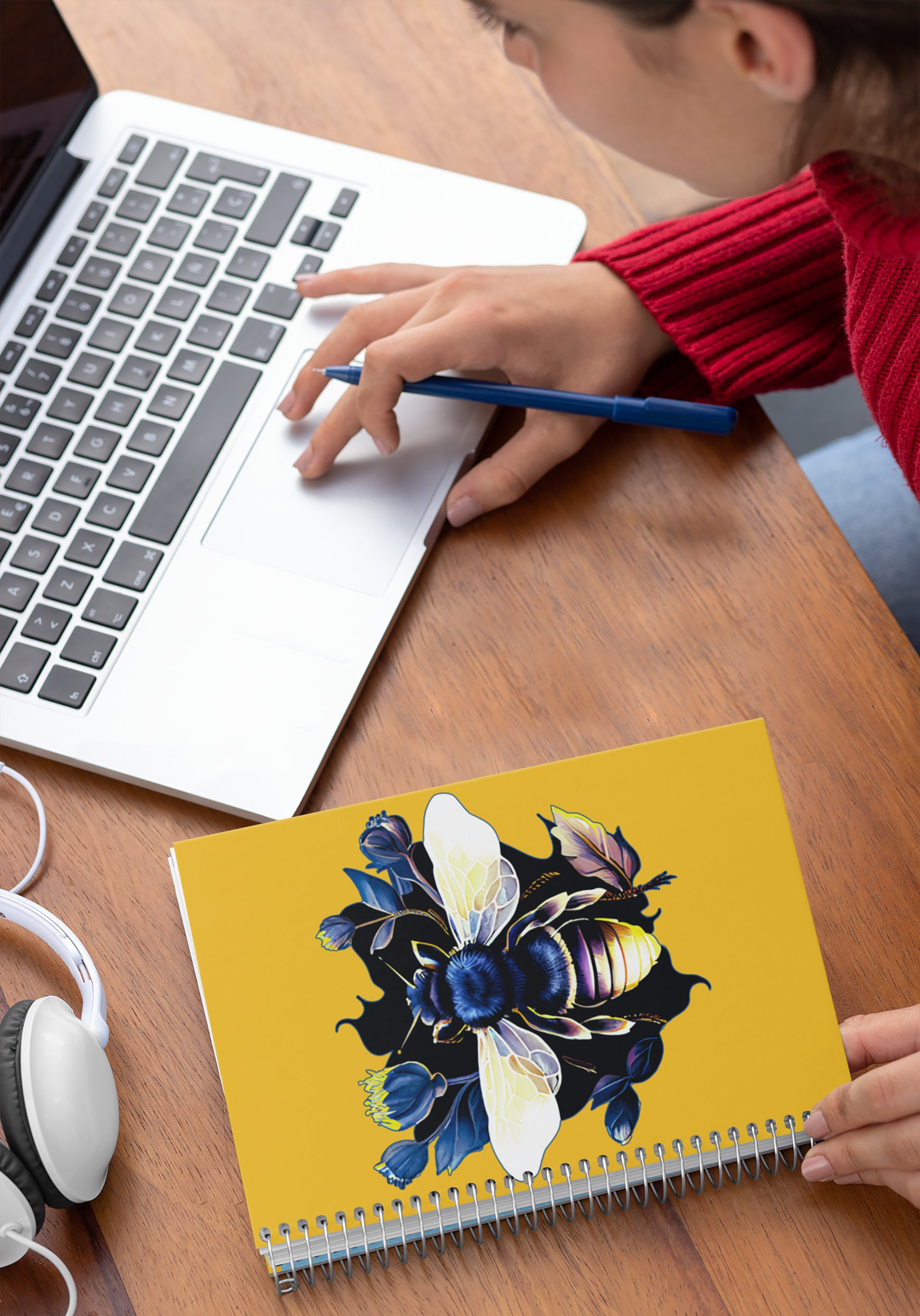 Honey Bee Art Deco Notebook Design Indigo and Gold Honebee - Etsy