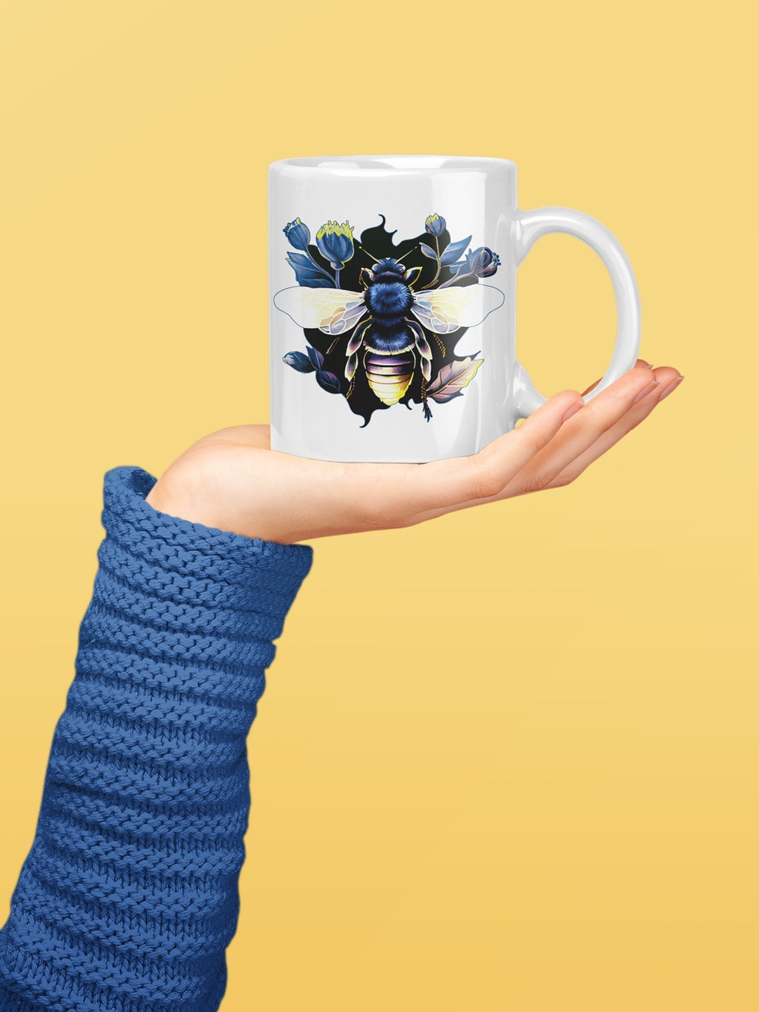 Honey Bee Art Deco Coffee Mug Design Indigo and Gold Honeybee - Etsy