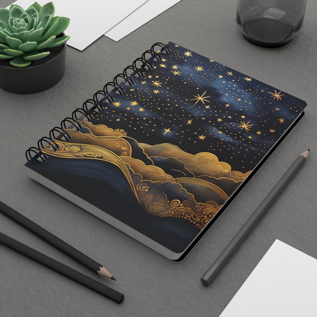 Whimsical Art Deco Night Sky Soft Cover Journal Gift for Her Dream Diary Celestial Starry Night ...