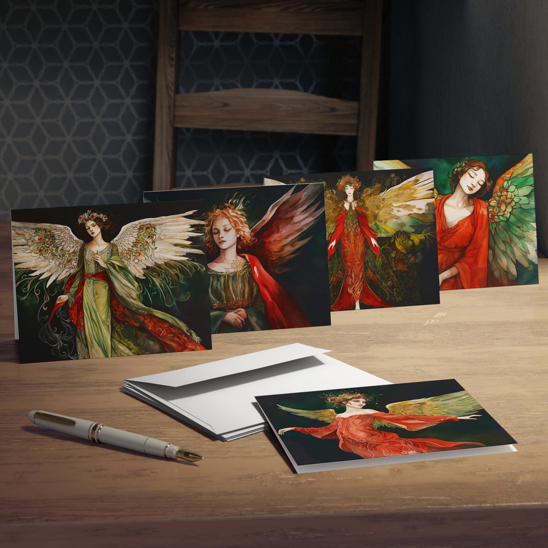 Christmas Angels Greeting Card Set of 5 Cards Art Deco Digital ...