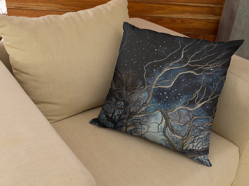 Dark Forest Night Sky Pillow Woodlands Tree Sky View Pillow Decor Starry Night Sky Throw Pillow ...