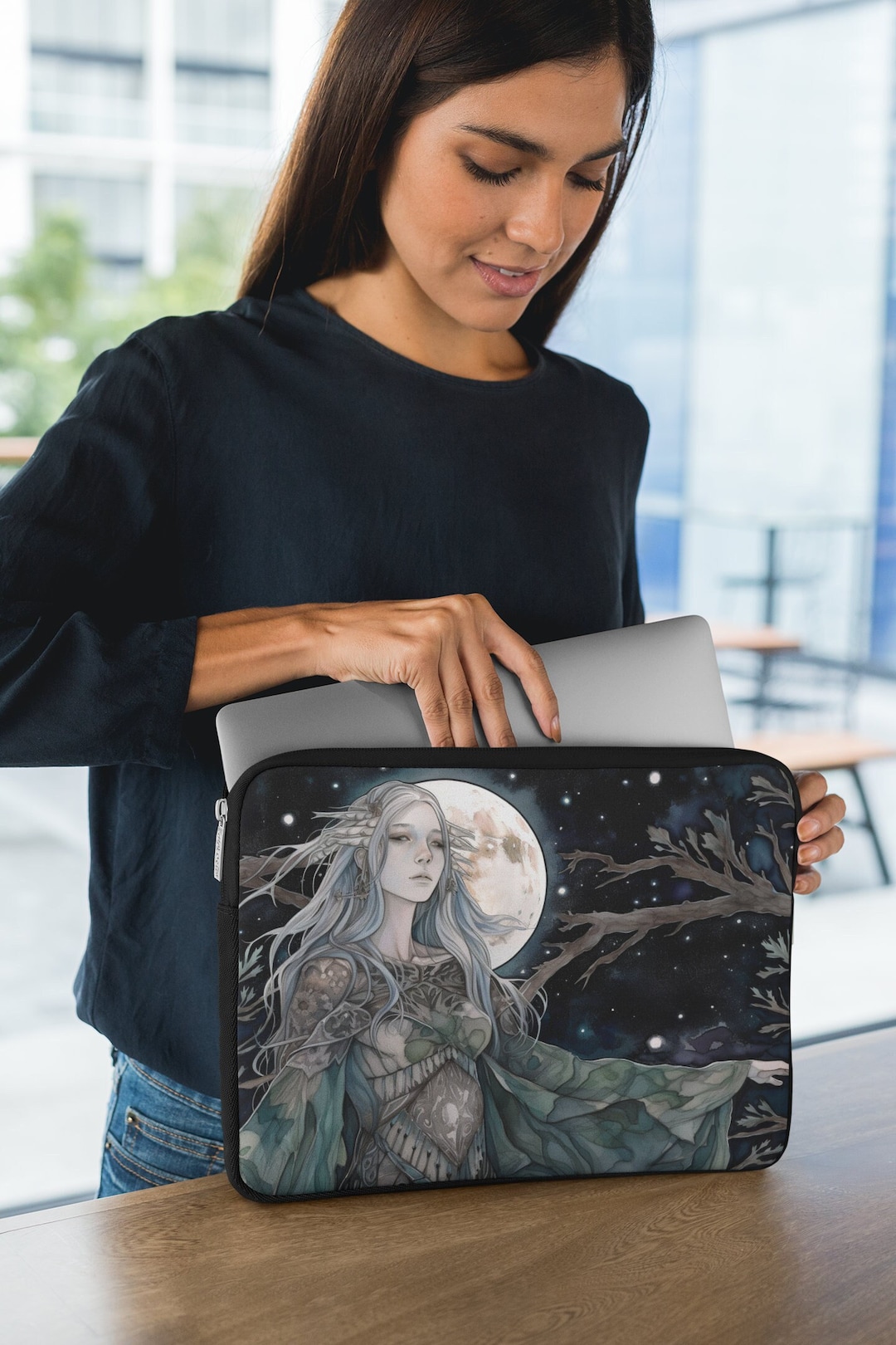 Enchanted Forest Night Elf Laptop Sleeve Gift Full Moon Dark Fae Tablet ...