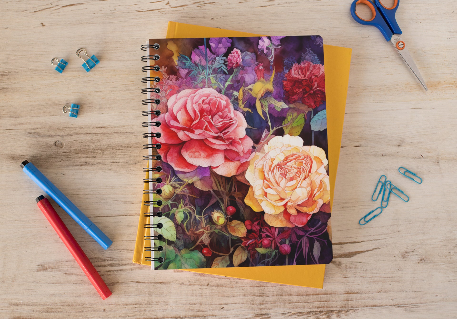 Watercolor Roses Spiral Notebook June Birth Month Flower - Etsy